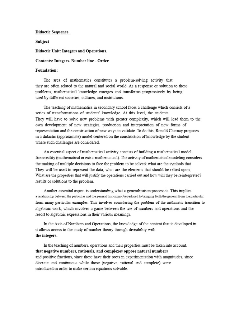 Integer Numbers. Teaching Sequence | PDF | Numbers | Mathematics