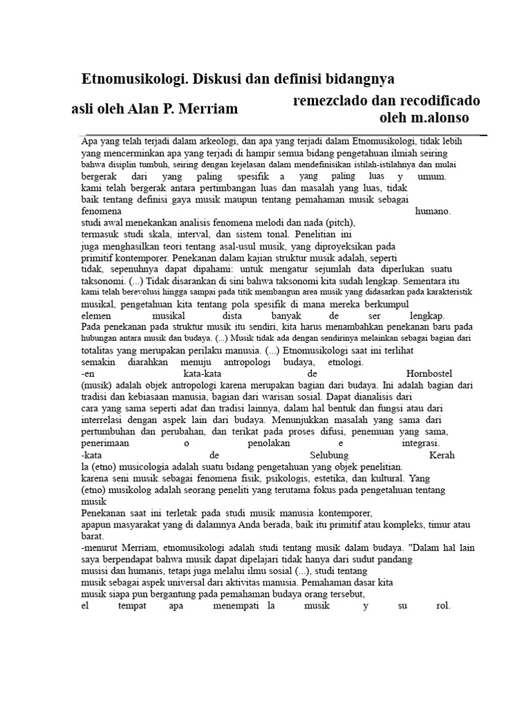 Etnomusikologi: Musik dalam Budaya Manusia | PDF