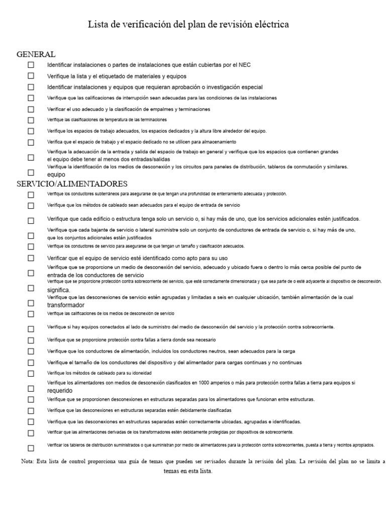 Lista de Verificación para Revisión Eléctrica | PDF | Transformador ...