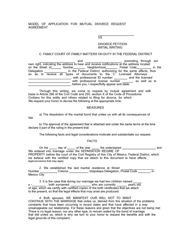 Model of Request For Uncontested Divorce by Mutual Agreement | PDF ...