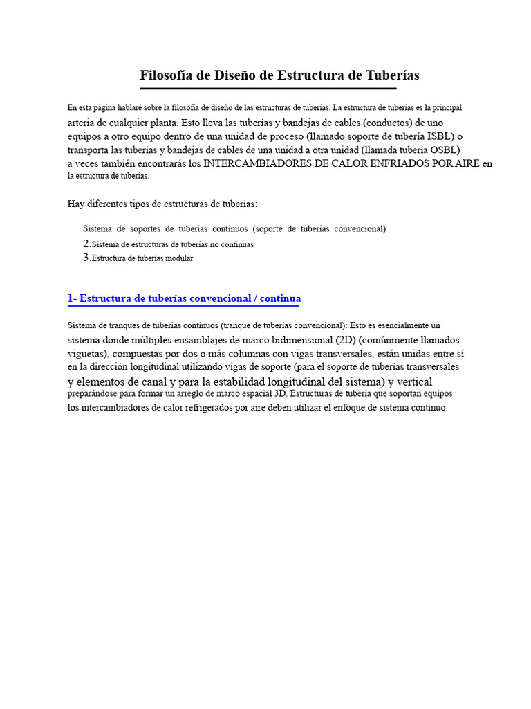 Filosofía de Diseño de Estructuras para Tuberías (Estructuras Continuas ...