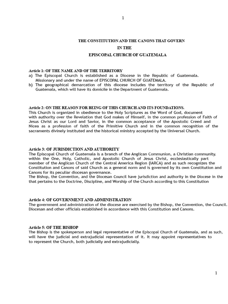 Constitution and Canons Guatemala | PDF | Diocese | Bishop