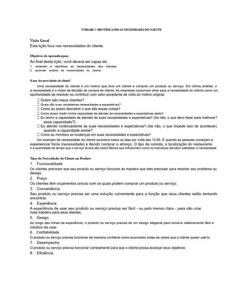 Gestão Da Qualidade Total - Identificando As Necessidades Do Cliente | PDF | Atendimento ao ...