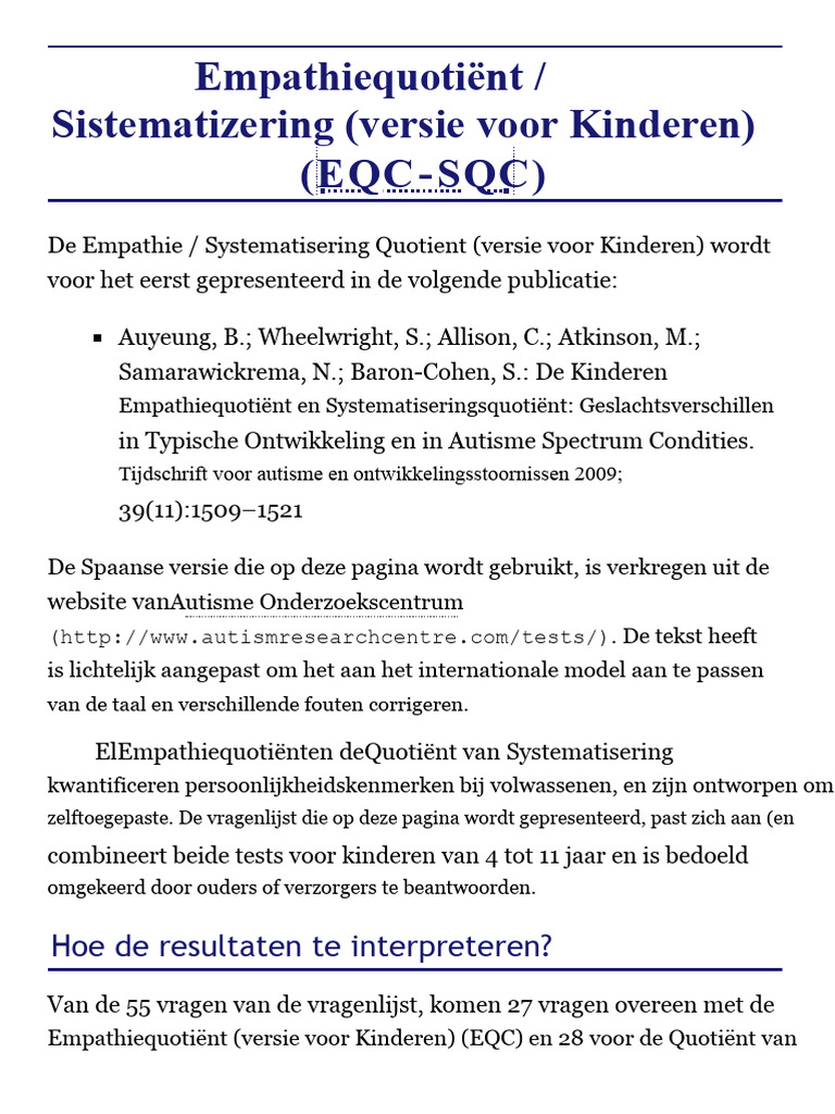 Empathiecoëfficiënt Systematisering Kinderen | PDF