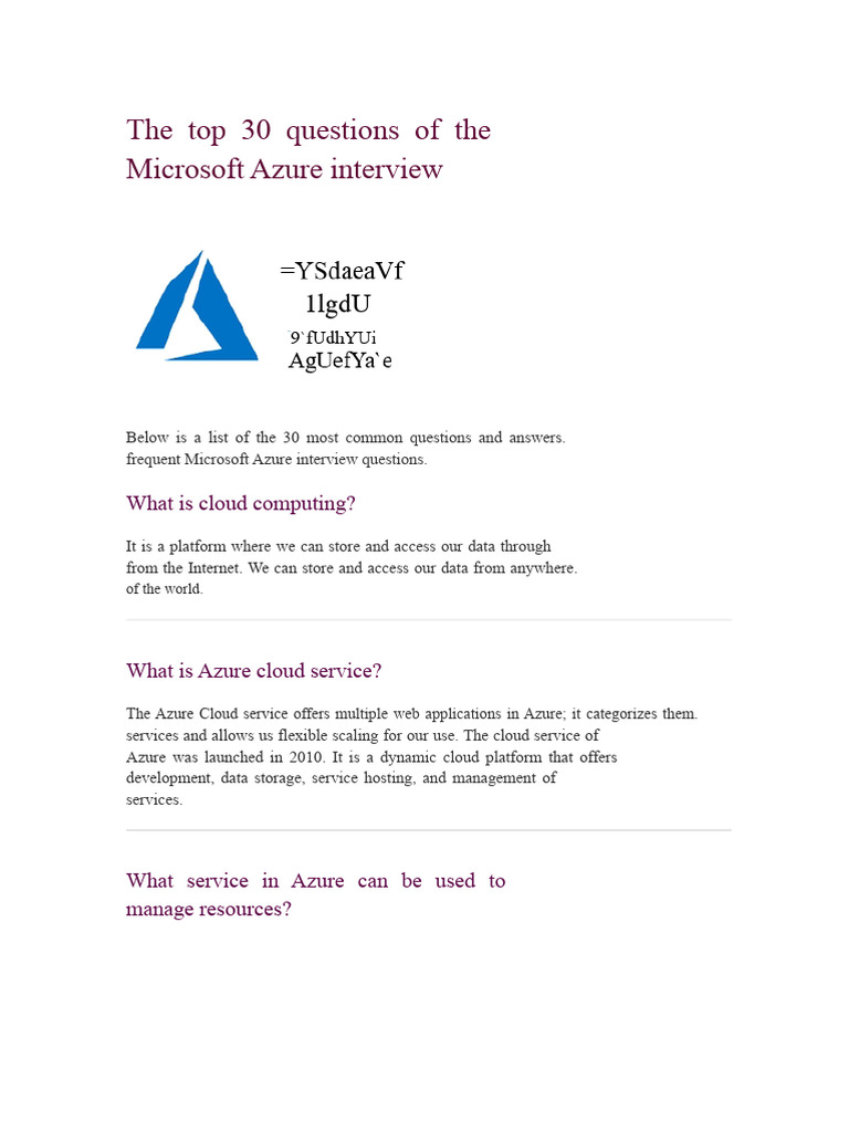 The Top 30 Interview Questions For Microsoft Azure | PDF | Microsoft Azure | Cloud Computing
