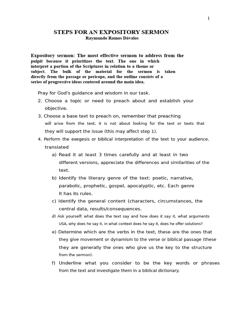 Steps For Expository Sermon | PDF | Sermon | Bible