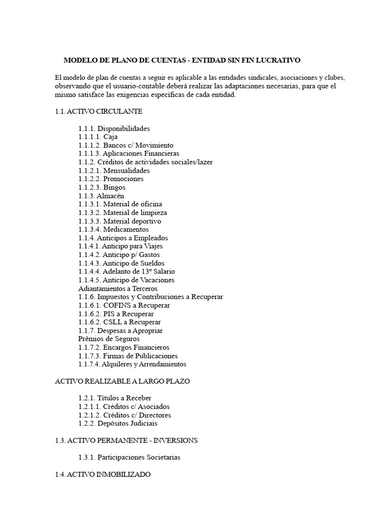 Plan de Cuentas para Entidades Sin Fines de Lucro | PDF | Economias