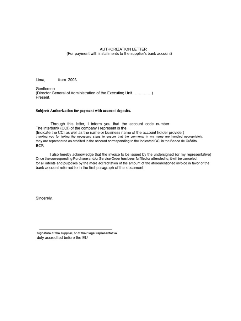 Authorization Letter for Payment Installments | PDF