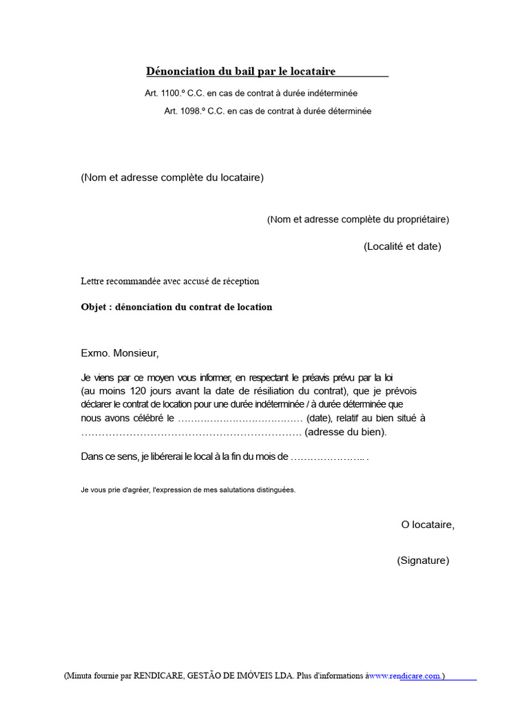 Dénonciation Du Bail Par Le Locataire | PDF