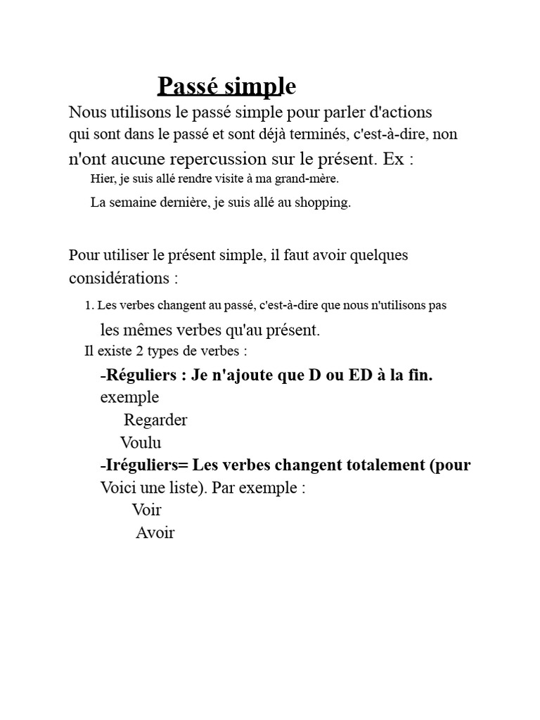 Utilisation du passé simple en français | PDF | Verbe | Morphologie ...