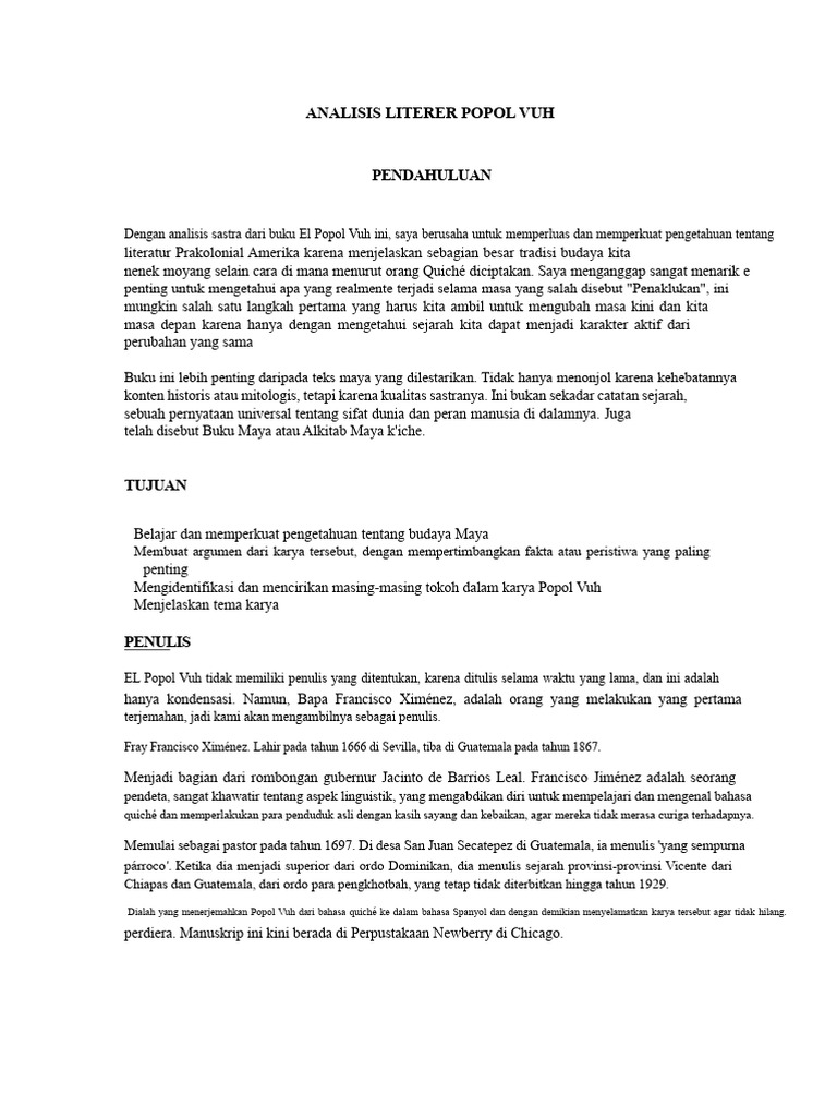 Analisis Literer Popol Vuh | PDF