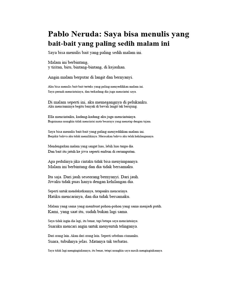 Bait Sedih Pablo Neruda Malam Ini | PDF