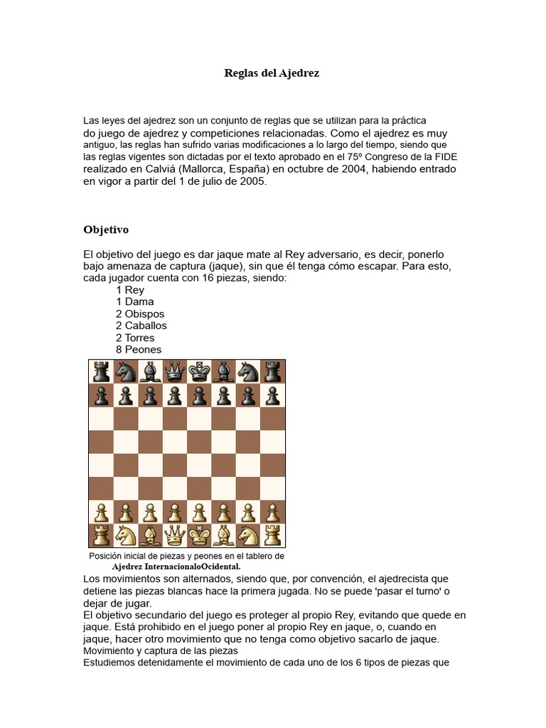 Reglas del Ajedrez | PDF | Ajedrez | Juegos de mesa tradicionales