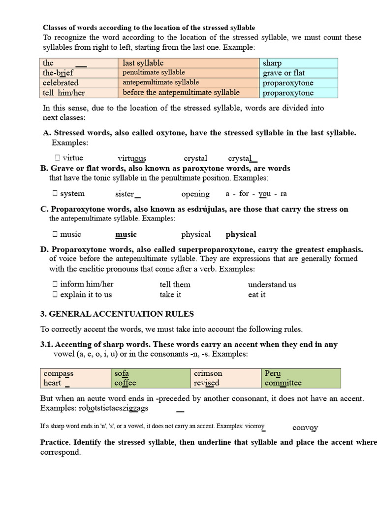 Word Stress Classification and Rules | PDF | Stress (Linguistics ...