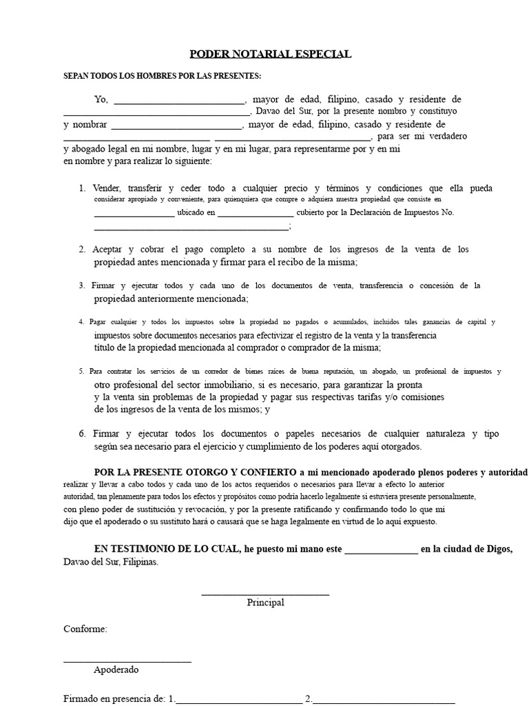 Poder Notarial Especial para Venta de Propiedad | PDF