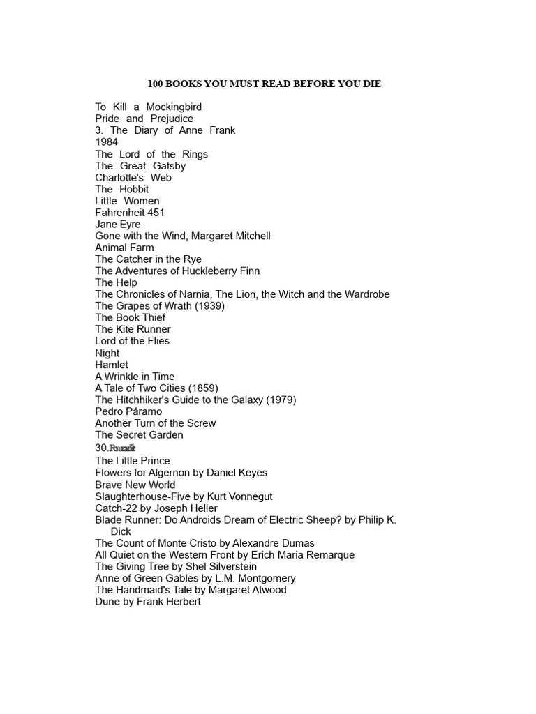 100 Books You Must Read Before You Die | PDF | Novels