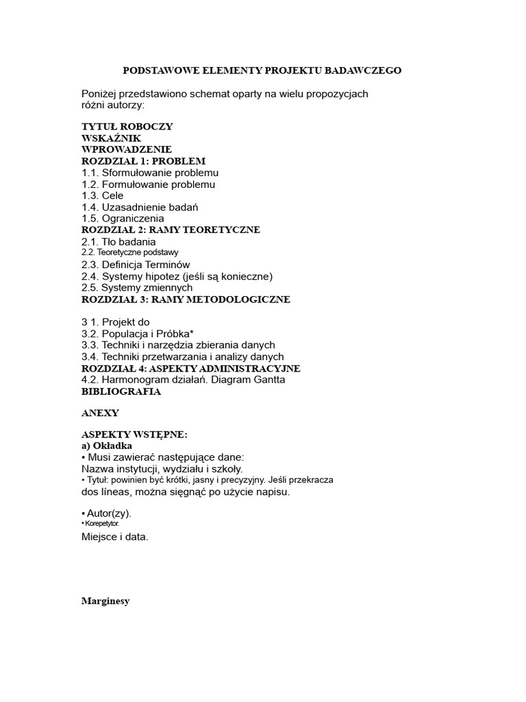 Podstawowe Elementy Projektu Badawczego | PDF