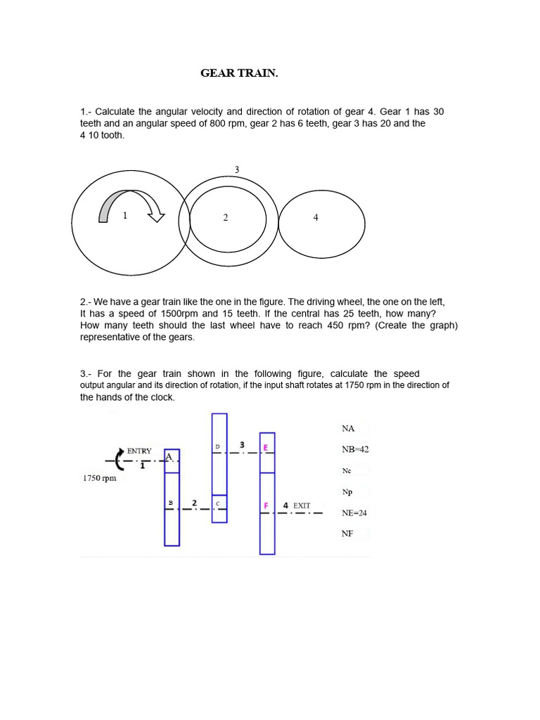 Gear Train Angular Velocity Calculations | PDF