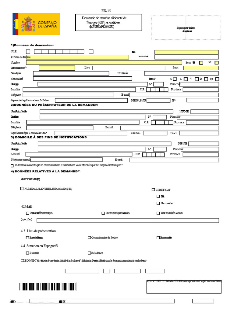 Formulaire de Demande de NIE (Ex-15) | PDF | Informatique