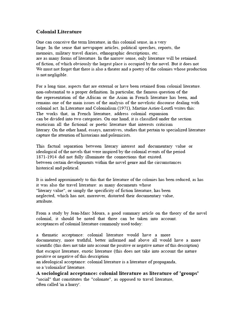 Characteristics of Colonial Literature | PDF | Novels | Genre