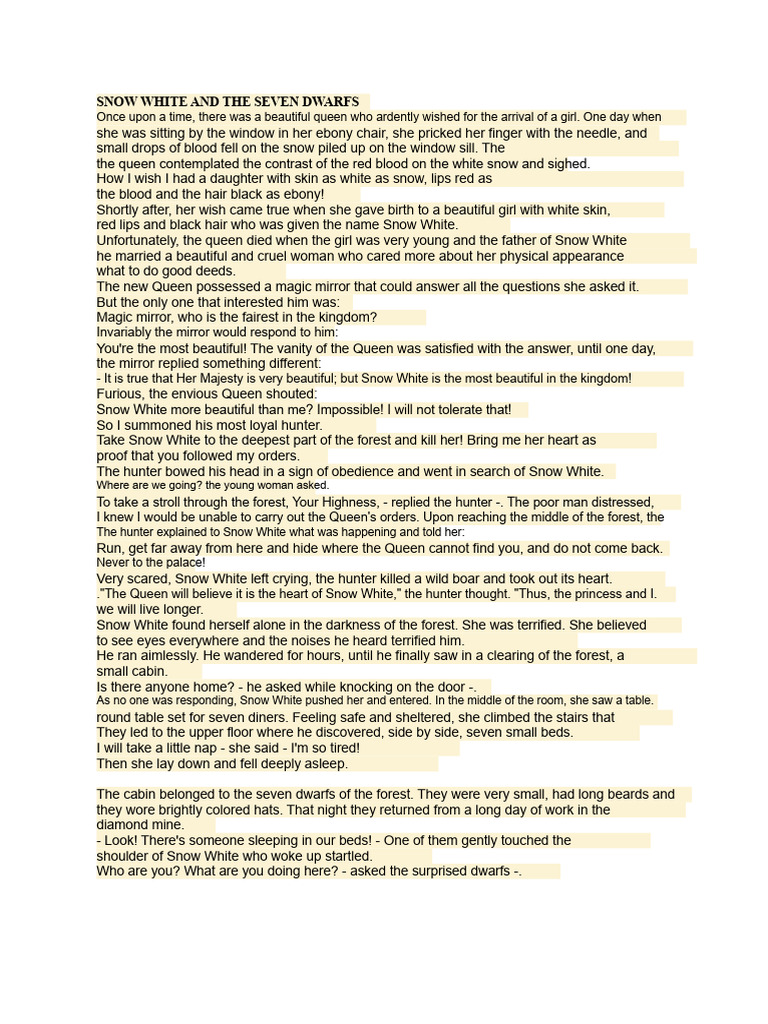 Snow White and The Seven Dwarfs | PDF | Snow White