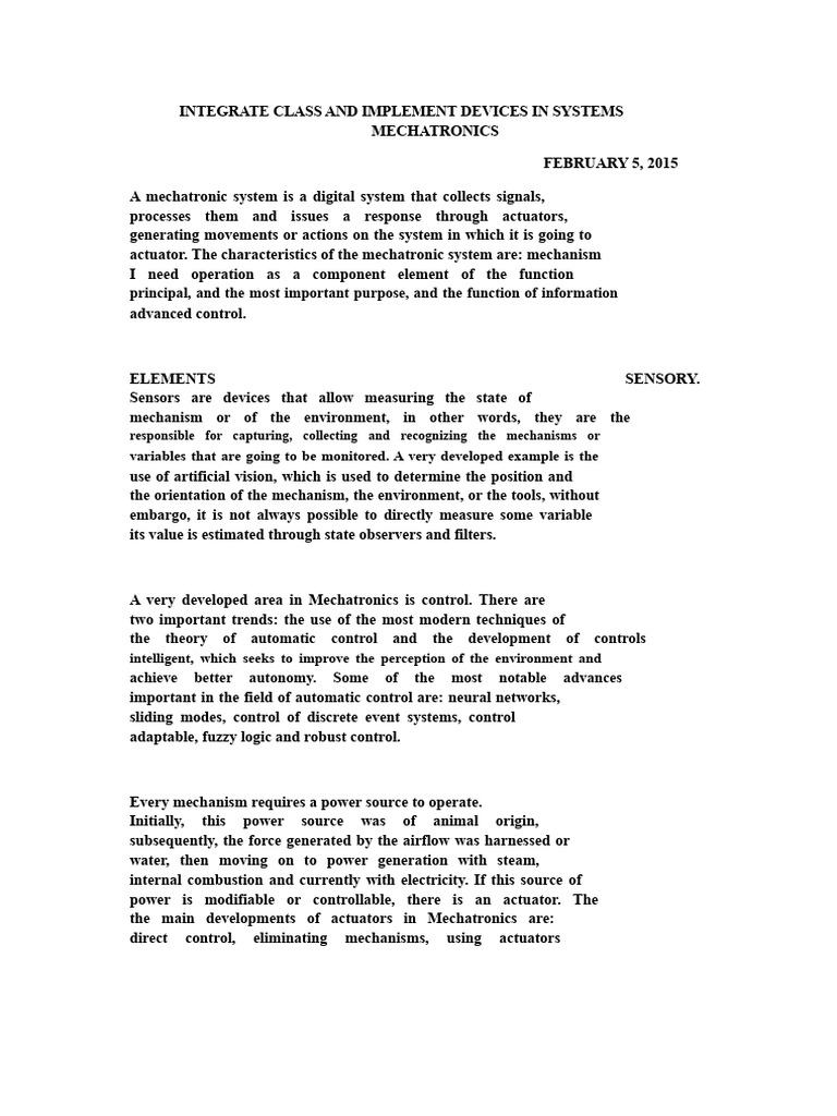 Mechatronic System Overview and Applications | PDF | Mechatronics ...