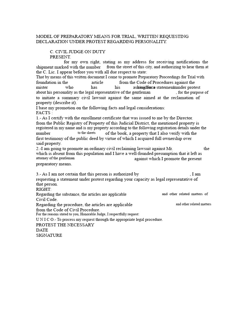 Model of Preparatory Means For Trial, Written Requesting Decision | PDF ...