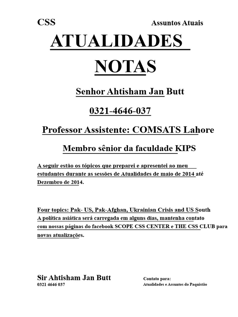 Nota Sobre Assuntos Atuais Do Sir Ahtisham Jan Butt PDF | PDF | Nações ...