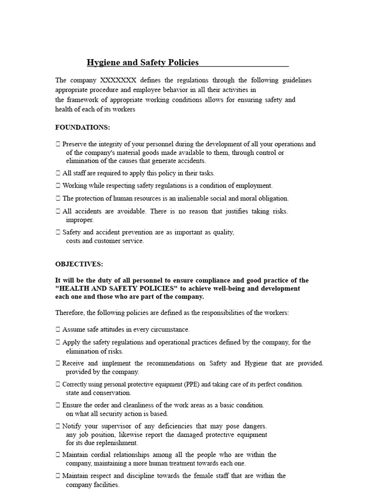 Hygiene and Safety Policies Overview | PDF