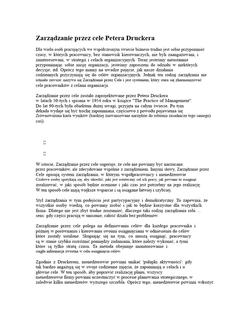 Zarządzanie Przez Cele Petera Druckera | PDF