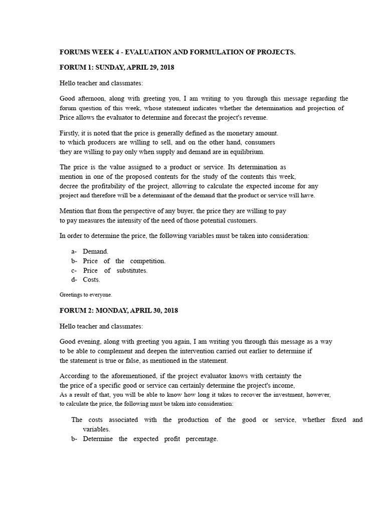 Forums Week 4 Project Evaluation | PDF | Demand | Prices