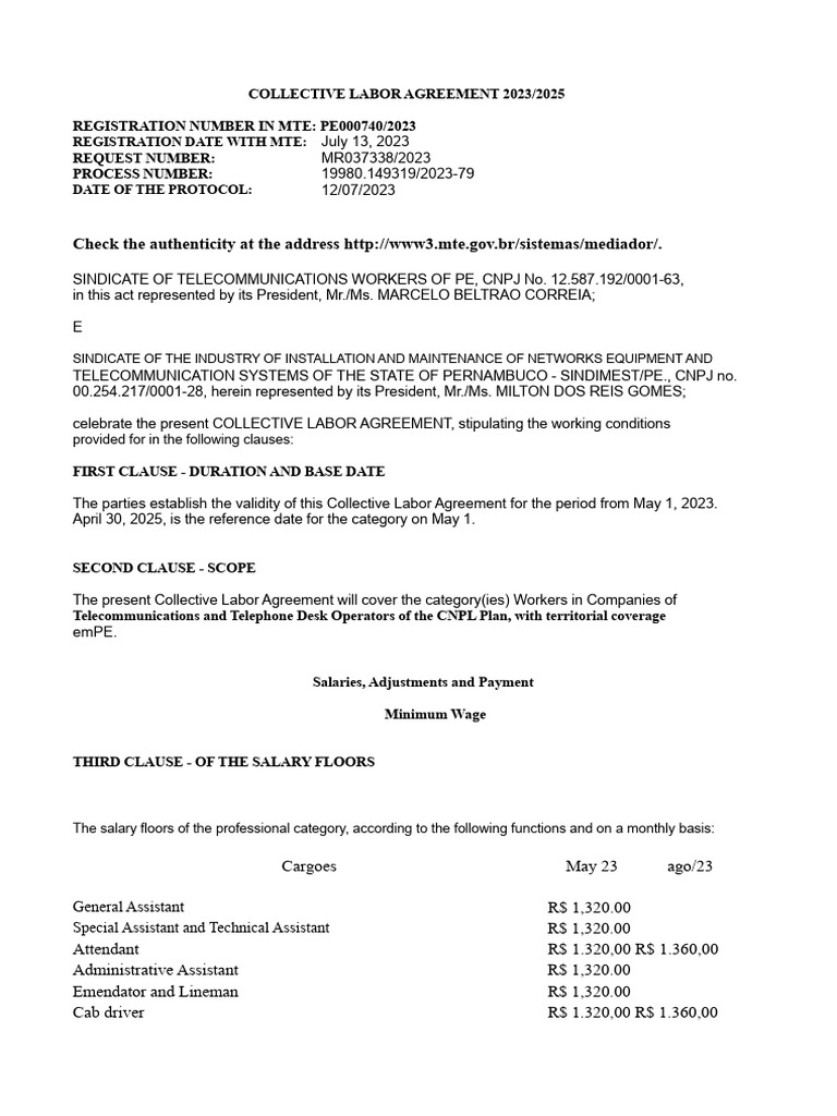 2023-2025 Collective Labor Agreement | PDF | Salary | Employment
