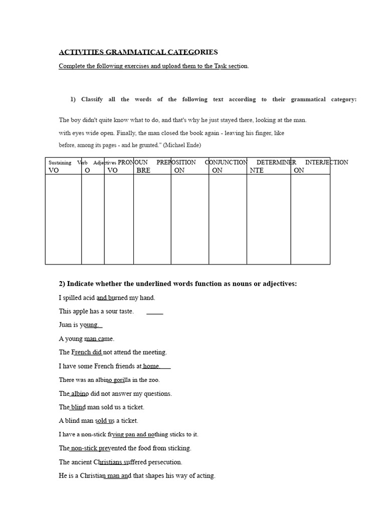 2 ACTIVITIES GRAMMATICAL CATEGORIES | PDF