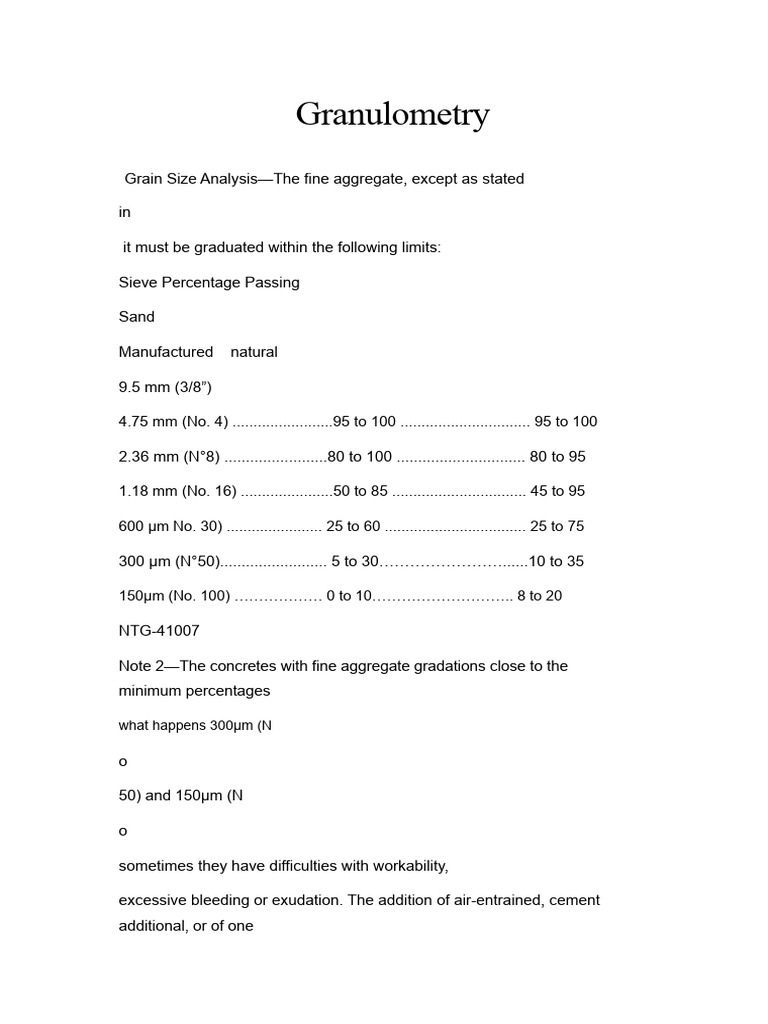 Fine Aggregate Size Specifications | PDF | Concrete | Construction ...