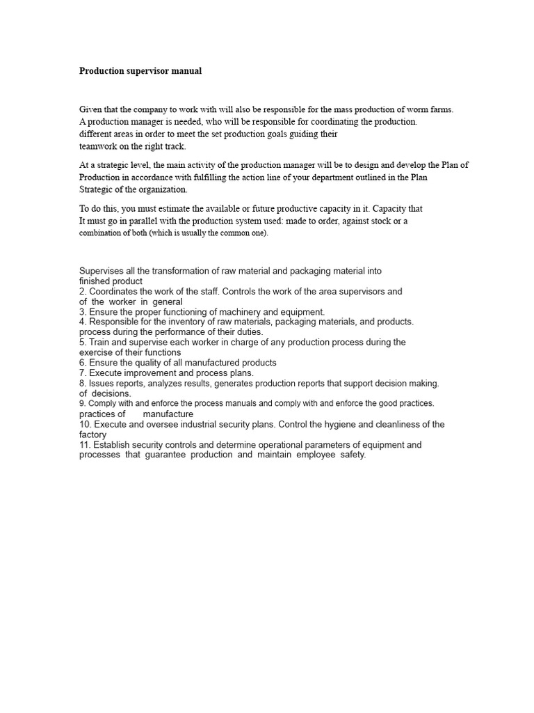 Production Supervisor Responsibilities Guide | PDF