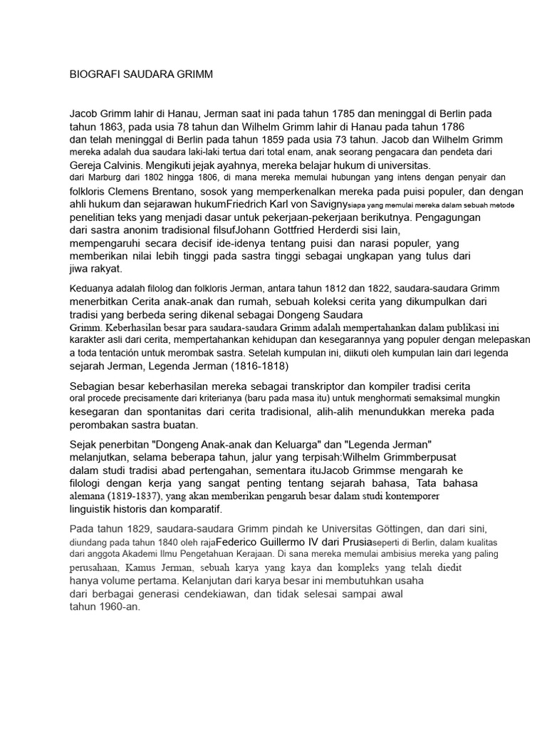 Biografi Saudara Grimm: Dongeng dan Linguistik | PDF