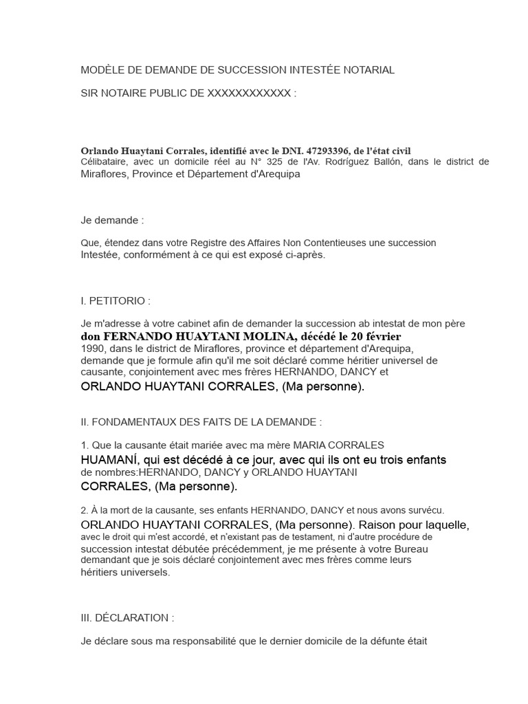 Demande de succession ab intestat | PDF | Certificat de naissance