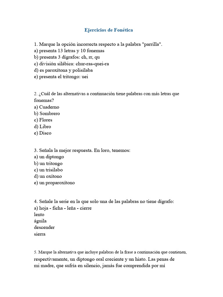Ejercicios de Fonética y Fonología. | PDF | Ortografía | Palabra
