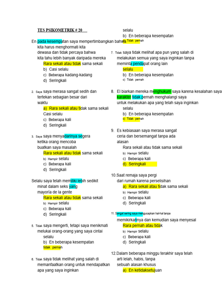 Tes Psikometri: Penilaian Emosi dan Perilaku | PDF