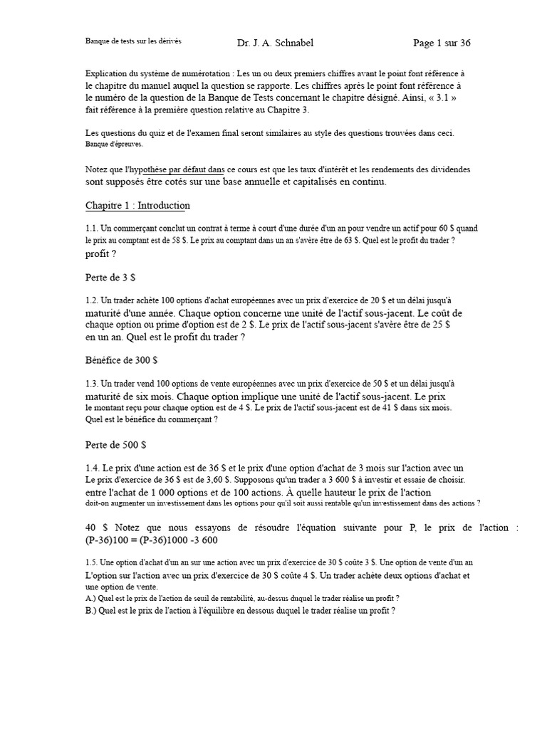 Banque de tests sur les dérivés | PDF | Option (Finance) | Put