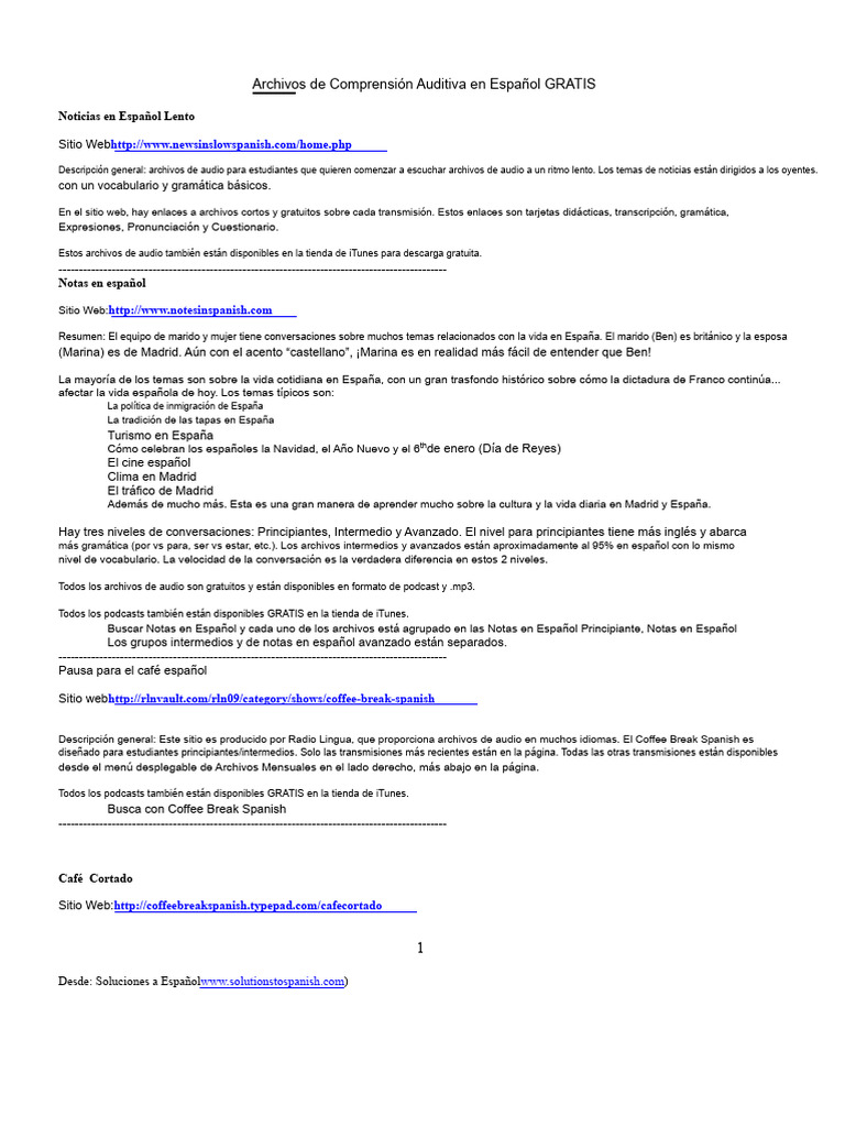 Archivos de Comprensión Auditiva en Español GRATUITOS | PDF | Yo ...