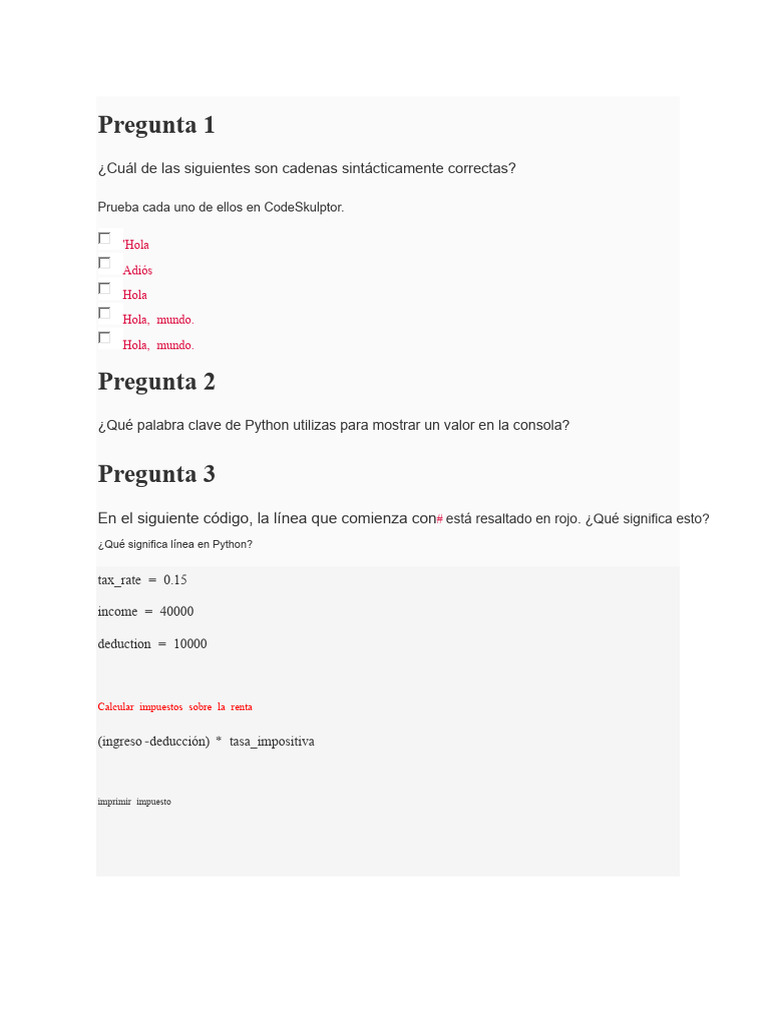 Cuestionario de Python | PDF | Python (lenguaje de programación) | Onza