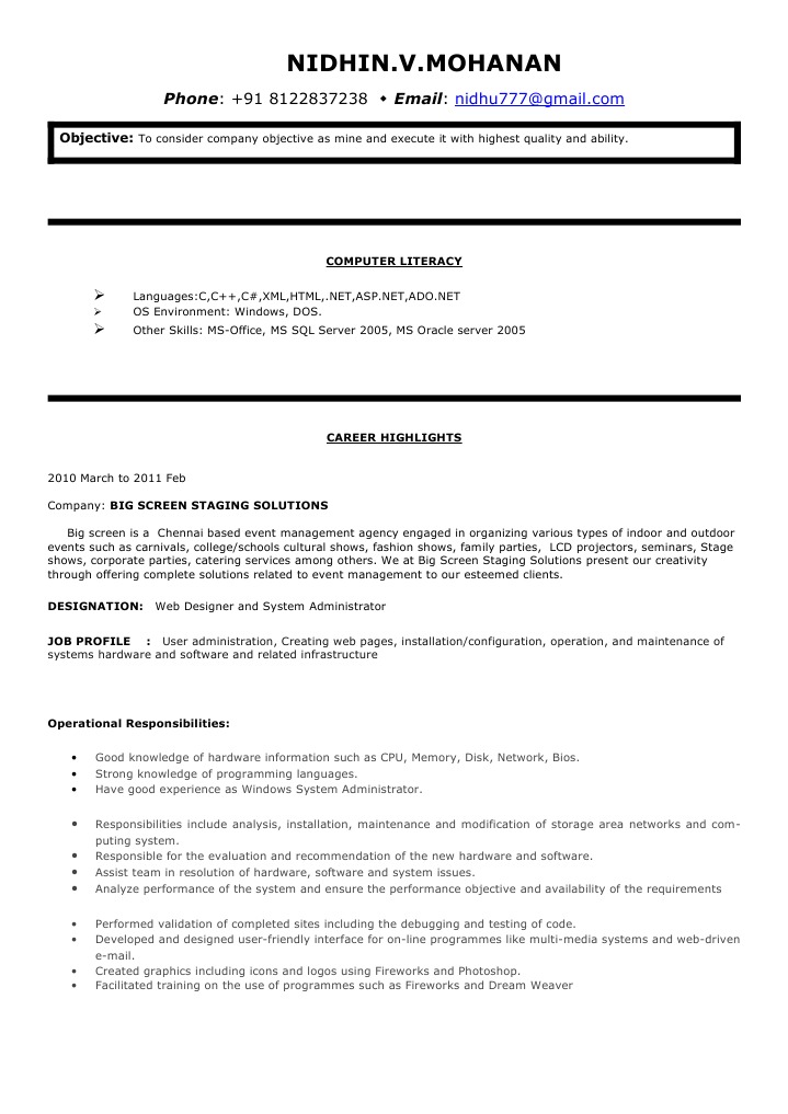 Nidhin Resume | PDF | Microsoft Windows | Software