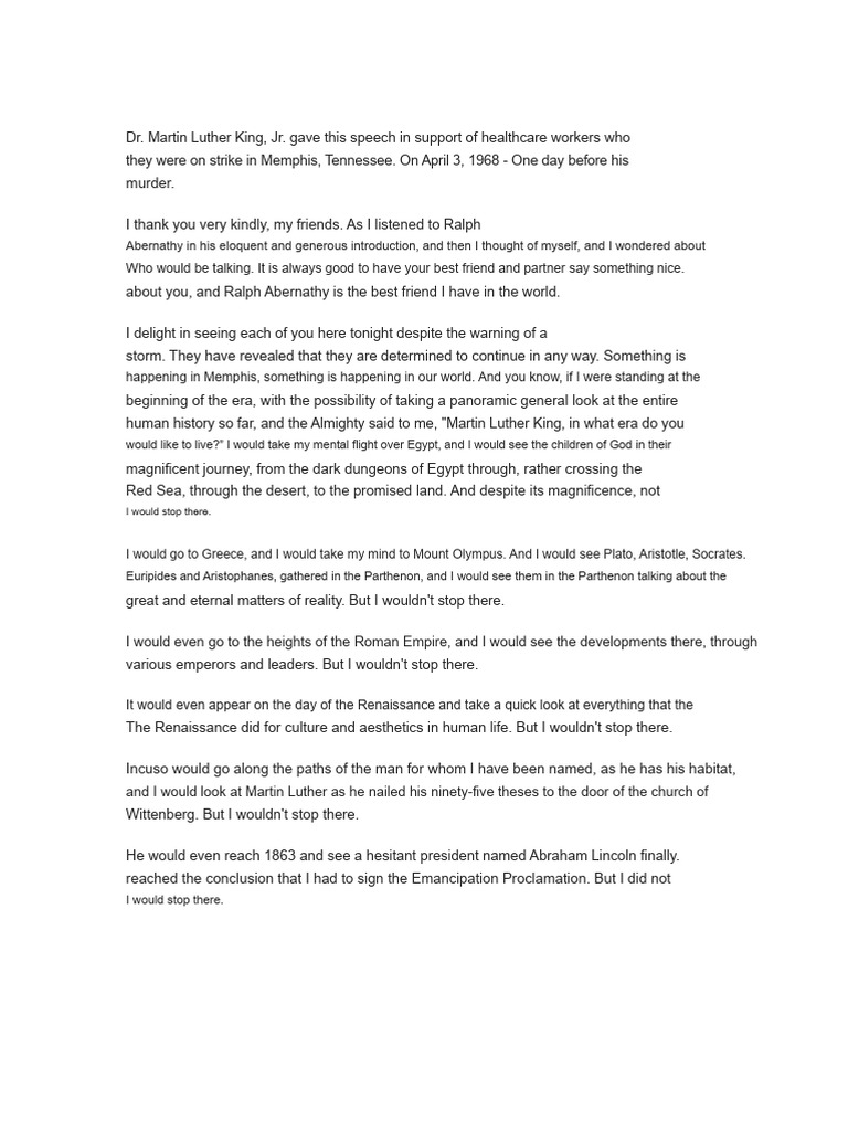 Speech by Martin Luther King I Have Been To The Mountaintop | PDF ...