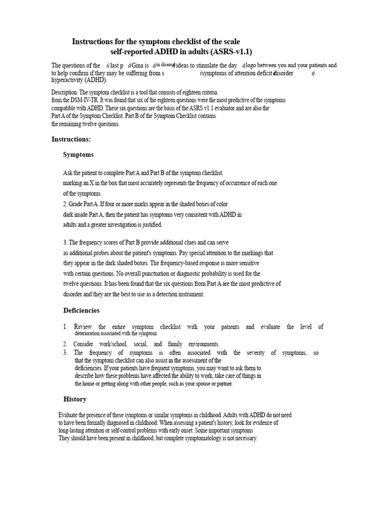 Adult ADHD Symptom Checklist in Spanish | PDF | Attention Deficit ...