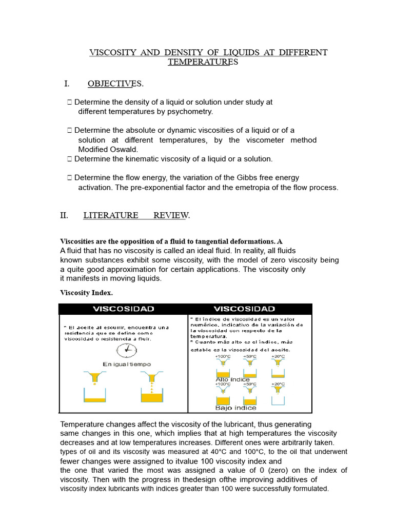 Viscosity and Density of Liquids at Different Temperatures | PDF ...