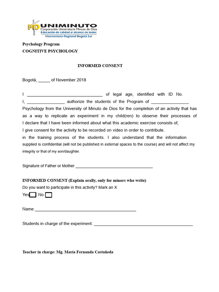 Informed Consent for Psychology Experiment | PDF