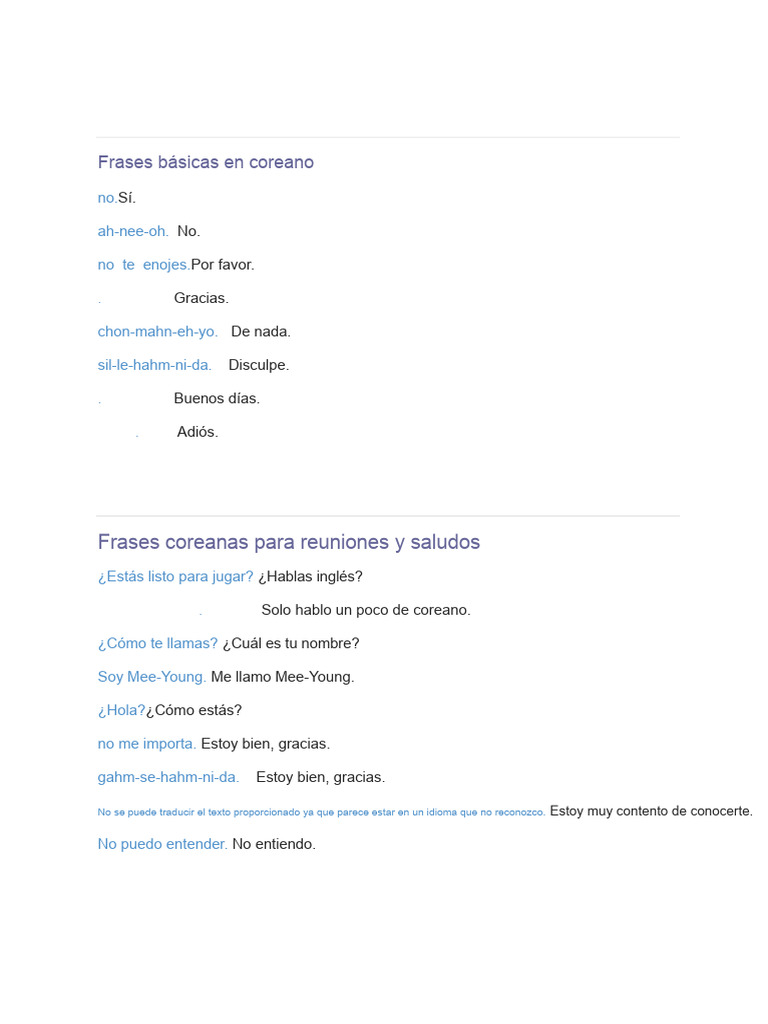 Frases Básicas en Coreano para Principiantes | PDF | Fonética ...