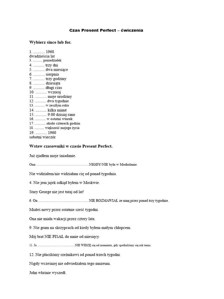 Czas Present Perfect Klasa 6 | PDF