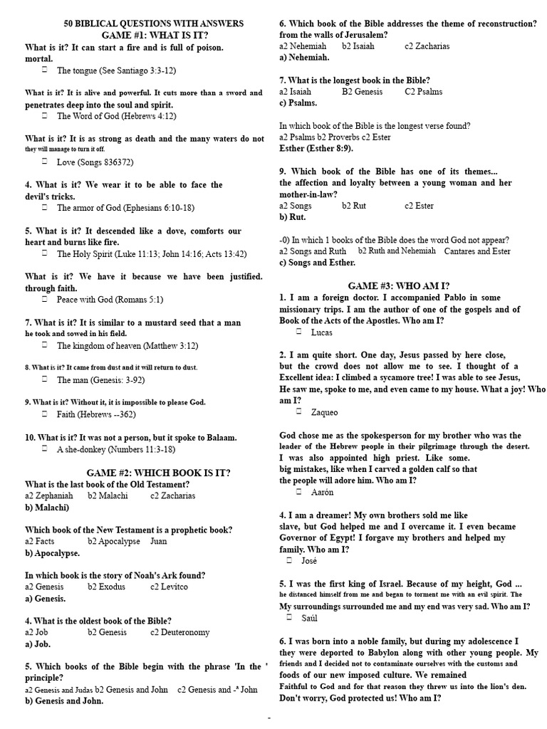 50 Biblical Questions With Answers | PDF | Jesus | Bible